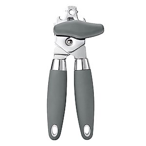 Can Opener Manual, TJ POP Can Opener, Heavy Duty Hand Held Can Openers, Stainless Steel Can Opener Smooth Edge, Easy Turn Knob, with Bottle Opener, Kitchen Gadgets Gray
