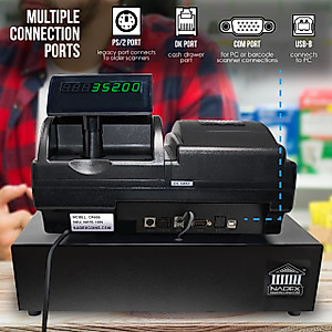 Nadex CR600 Cash Register, 9500 PLU Lookups 60 Dept 50 Clerks, 5 Bill 8 Coin Compartments 2 Check Slots Heavy Duty Steel Cash and Coin Drawer, Two Displays, Multiport