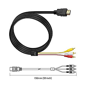 Marmoin HDMI to RCA Cable, 1080P 5ft HDMI Male to 3-RCA Video Audio AV Cable Connector Adapter One-Way Transmitter for TV HDTV DVD