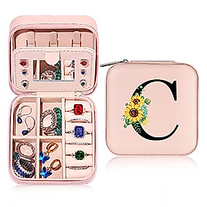 Parima Mom Christmas Gifts - Travel Jewelry Case for Women, Gifts for Mom from Daughter, Mom Gifts for Women, Birthday Gifts for Mom, Christmas Gifts for Mom - Letter C, Pink