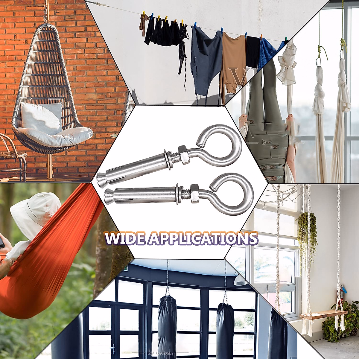 CUKAYO 5/16" X 4-3/16" Expansion Concrete Wall Anchors Eyebolt Screw, Heavy Duty 304 Stainless Steel Shoulder Lag Eyebolts for Concrete Wall, 5 Pack