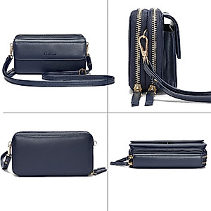 Women Crossbody Wallet RFID Blocking Cell Phone wristlet Purse with shoulder strap small crossbody bag (Navy blue)