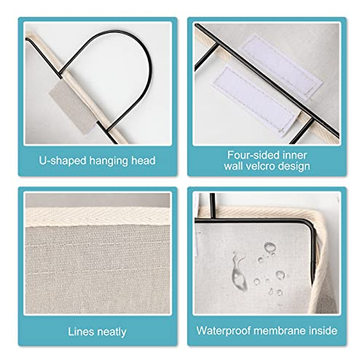 Surblue Wall Hanging Storage Bag with Sticky Hook, Closet Hanging Storage for Pocket, Bathroom Dormitory Organizer Bag, Linen Cotton Organizer Box Containers for Bedroom(Grey)
