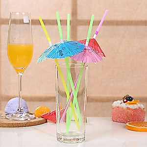 100 Pcs Disposable Umbrella-Shaped Straws Flexible Bendable Table Decor Straws for Hawaiian Tropical Drinks Soft Drinks Cocktail Bars Restaurants Luau Party Supply Beverage Decorations