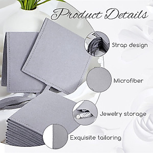 120 Pcs Microfiber Jewelry Pouch 8 x 8cm Jewelry Packaging Bag Gift Bow Tie Bracelet with Cleaning Cloth(Gray)
