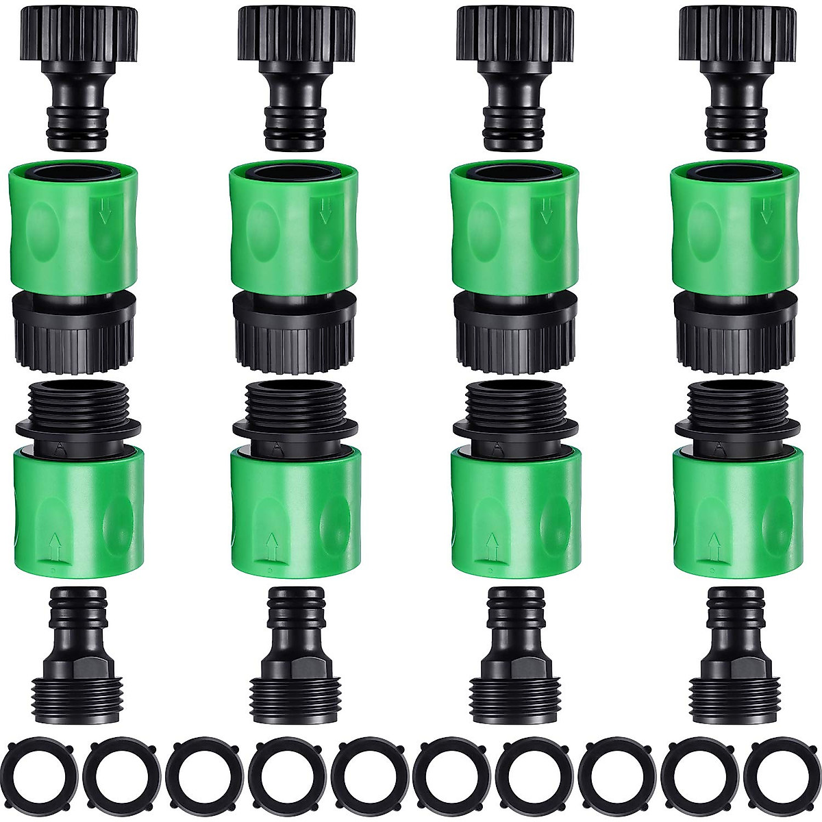 Hotop 16 Pieces Garden Hose Connector 3/4 Inch Plastic Water Hose Fittings Male and Female Connectors Hose End Adapters with 10 Pieces Rubber Gaskets
