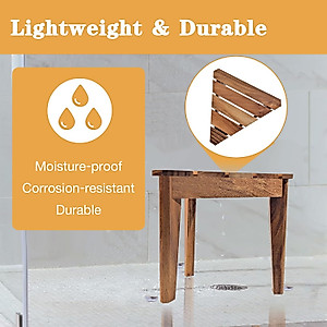 ODEDEN Shower Foot Stool for Shaving Legs, Acacia Wood Shower Foot Rest,15 inch Corner Shower Bench with Non-Slip Feet for Shower Stool for Inside Shower Bath, and Spa