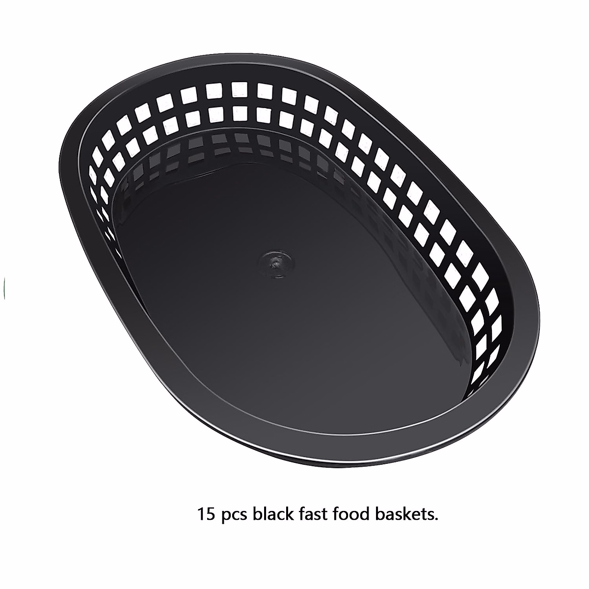 RAOOKIF 15 Pack Fast Food Baskets, Black Plastic Baskets, Great for Fast Food Restaurant Supplies, Plastic Foodservice Bread, Burger & Fries Tray Platter Set For Party (Black)