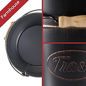 Pack 2, Rustic Farmhouse Bathroom Trash Can, Modern Country Style Galvanized Farm Metal Kitchen Trash Bucket, Large Vintage Waste Basket, Industrial Chic Bucket Garbage Can Bin, Western Garbage Pail