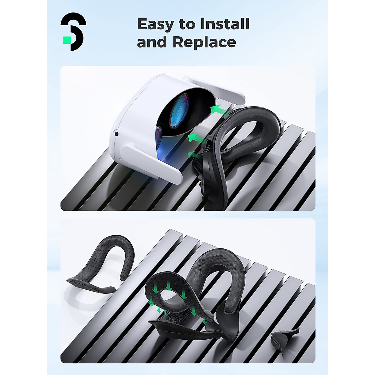 Face Pad Compatible with Oculus Quest 2,SOOMFON Face Interface Compatible with Oculus/Meta Quest 2,Face Cushion with 2 Replacement Pads Soft Face Pads Anti-light Nose Pads (L/S) Nose Guard Accessories