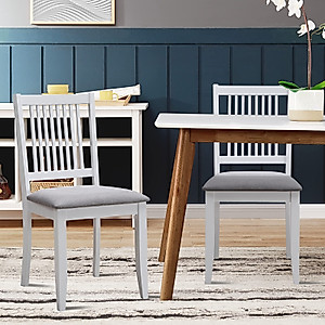 DUHOME Wooden Dining Chairs Set of 2, Farmhouse Kitchen Chairs with Backrest Dining Room Chairs Upholstered Seat Side Chairs for Living Room, White