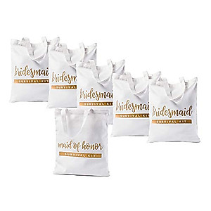 Pop Fizz Designs Bridesmaid Bags | Bridesmaid Tote bags | Maid of Honor Tote Bag | Bride Canvas Bag (6 pack)