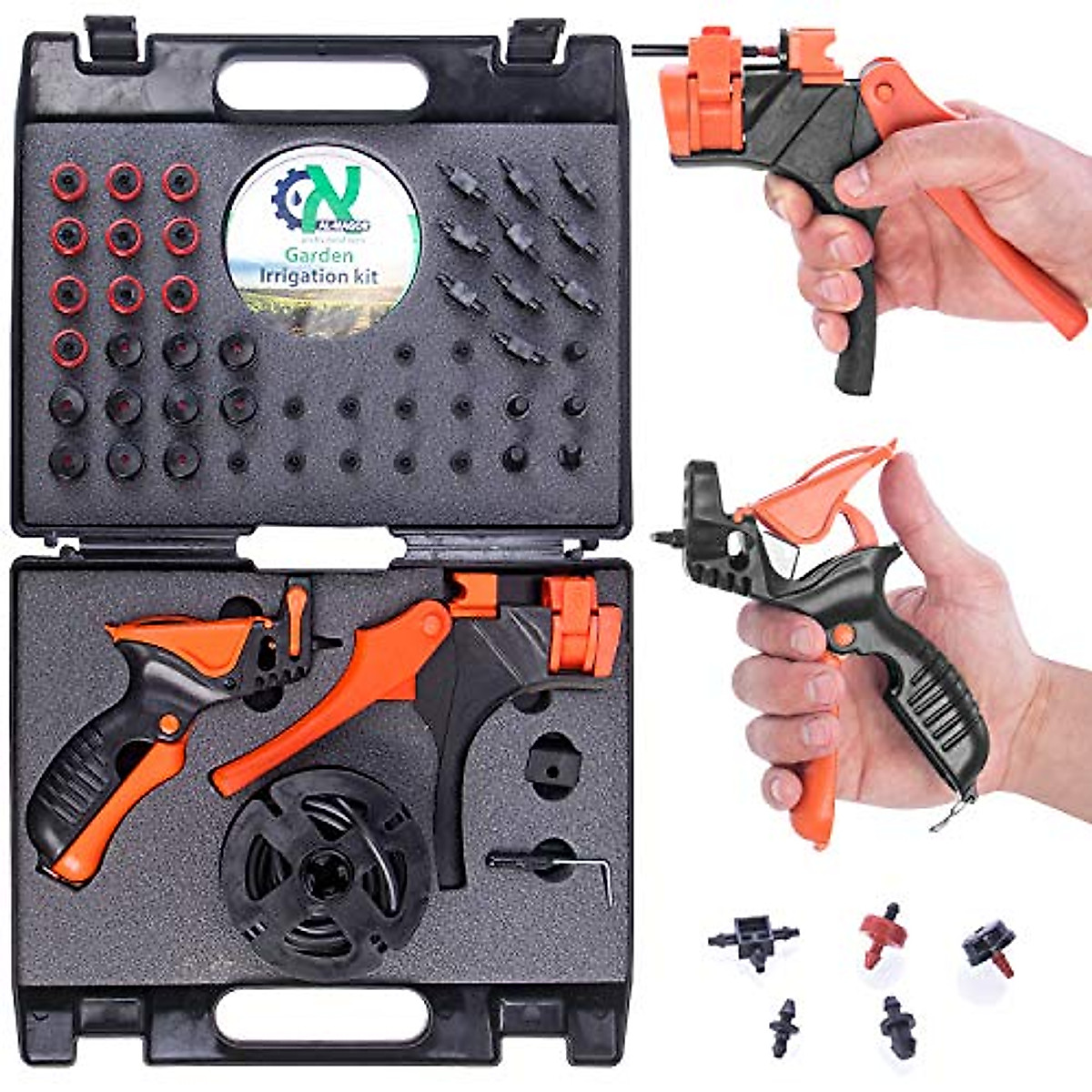 Al-Magor Garden Irrigation Kit: Complete Set for Installing, Inserting Sprinklers, Drippers in PE Tube Pipes with Tools, Plugs, Connectors, and Case