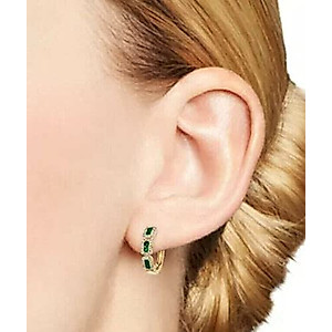 2.50 TCW Round Cut Emerald & Diamond Huggie Hoop Earrings 14k Yellow Gold Finish 925 Sterling Silver