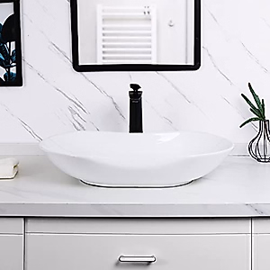 Tysun Oval Vessel Sink, 26'' x 16'' Modern Vessel Sinks for Bathrooms, White Porcelain Ceramic Oval Bathroom Sink Above Counter