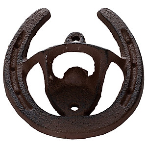 Giftcraft 086512 Horseshoe Design Rustic Brown Wall Mount Bottle Opener, 4.5 Inches Height, Cast Iron Metal