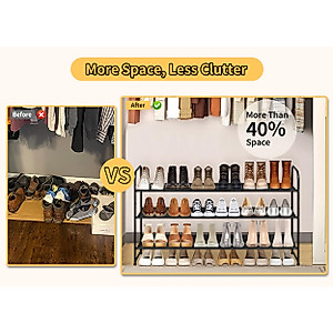 SLEEPING LAMB Long 3-Tier Shoe Organizer for Closet, Stackable Wide Shoe Rack Holds 24-Pairs Shoe Storage Shelf for Bedroom, Floor, Entryway (Black)