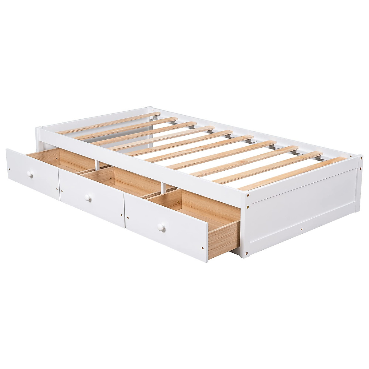 SOFTSEA Twin Size Bed Frame with 6 Storage Drawers, Wood Twin Platform Bed with Storage and Wood Slat Support, No Box Spring Needed, Twin Daybed Frame for Bedroom Living Room(White)