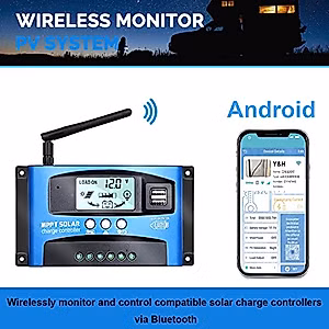 Y&H 100A 12V/24V MPPT Solar Charge Controller w/LCD Display Dual USB and WiF, Solar Panel Regulator fit for Gel Flooded and Lithium Battery Model: BL912-100A-WIF (Blue)
