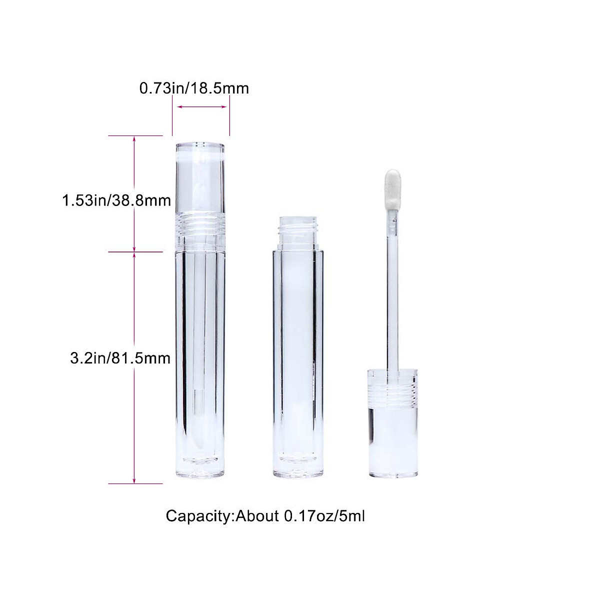 Lip Gloss Tubes with Wand Empty, 10 Pack 5ml Transparent Lip Gloss Containers, Clear Crystal Lip Gloss Tubes with Rubber Stoppers for DIY Lip Gloss