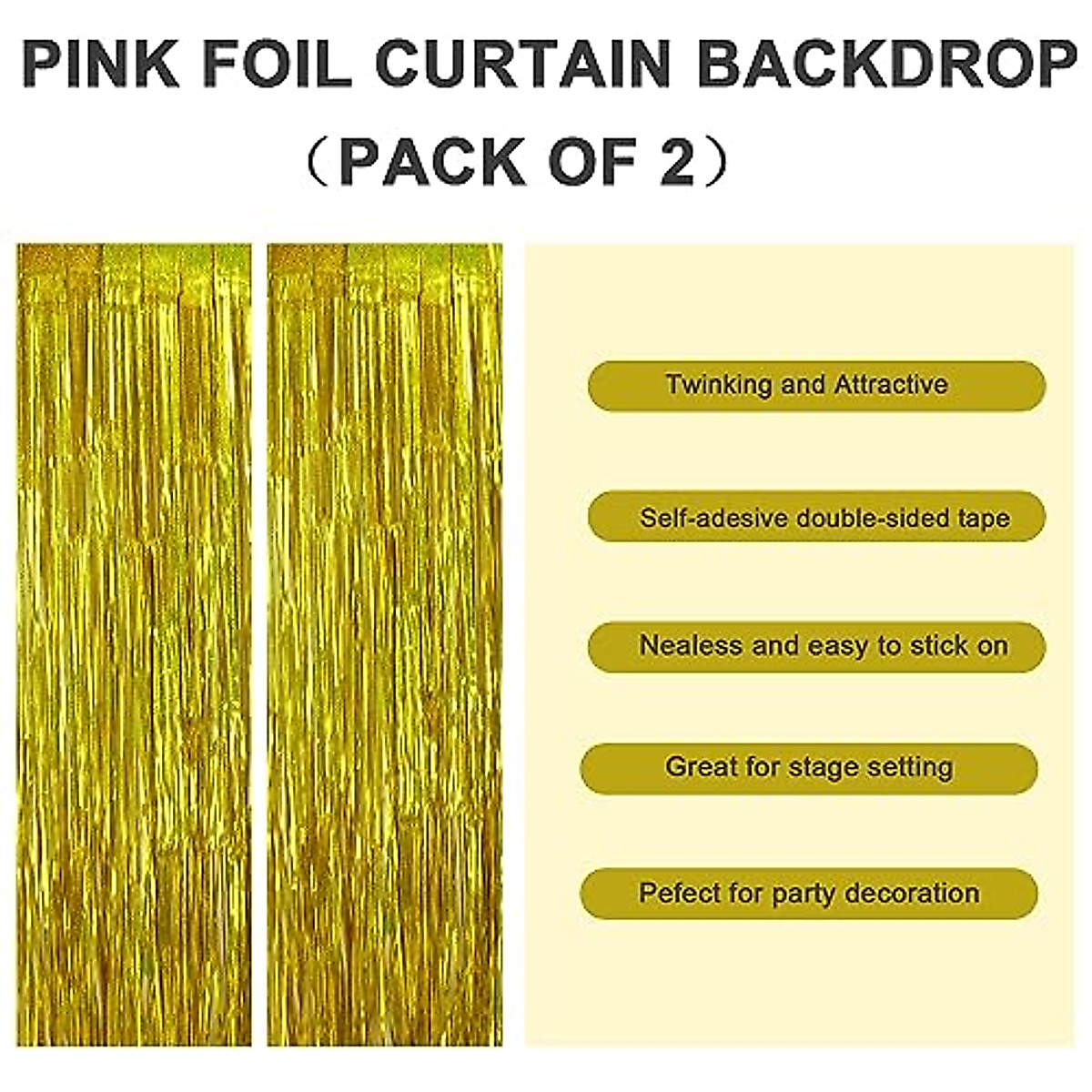 Gold Foil Fringe Curtains Tinsel Backdrop Birthday Decorations, 3.28 * 8.2ft, Photo Booth Props Gold Sparkle Party Suppliers for Engagement, Bachelorette Party, Christmas, New Year