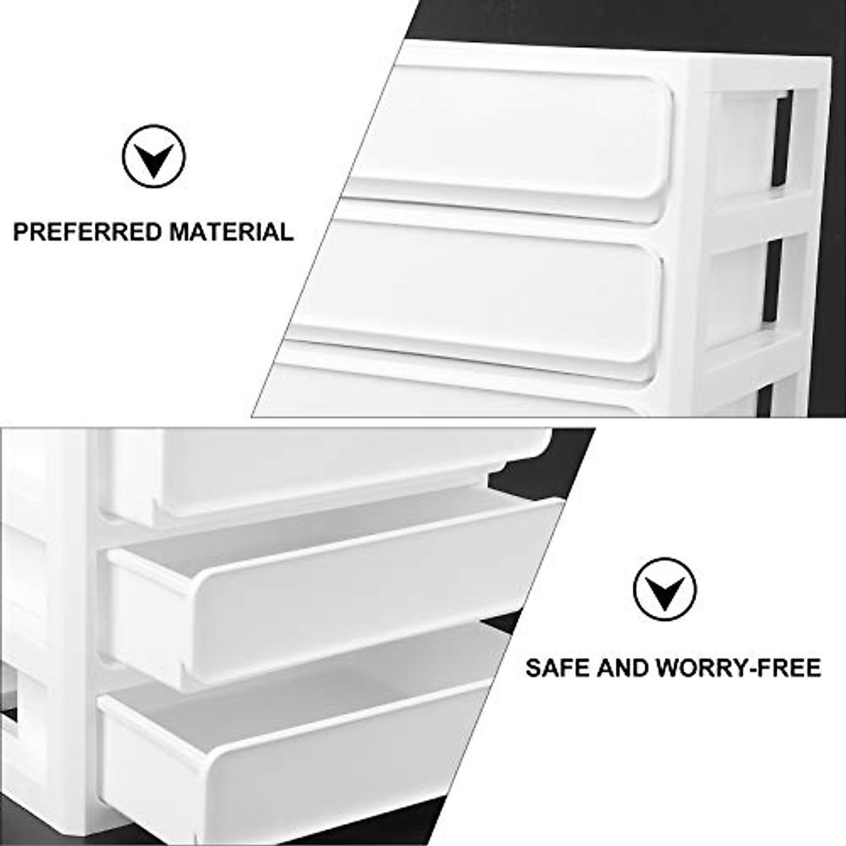 Cabilock Desktop Storage Drawer 4 Tier Desk Organizer Multi Functional Personal Organizer Mini Sliding Drawers Heavy Duty Plastic Containers for Storing Jewelry Makeup Arts Craft Stationery White