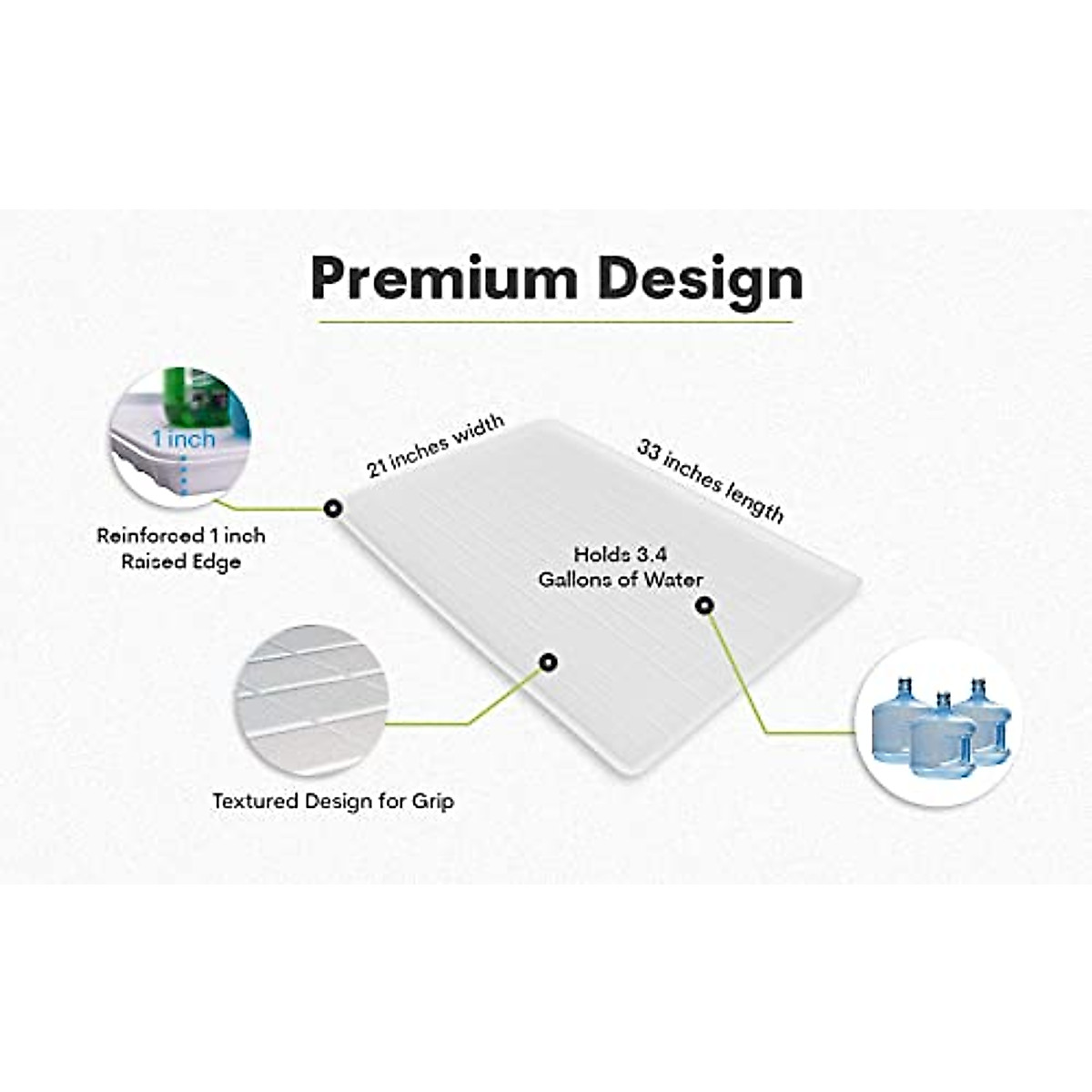 Waterproof 3+ Gallon Under Sink Cabinet Mat/Liner Protector for Kitchen and Bathroom Vanity - 33" x 21" - White - Made in USA