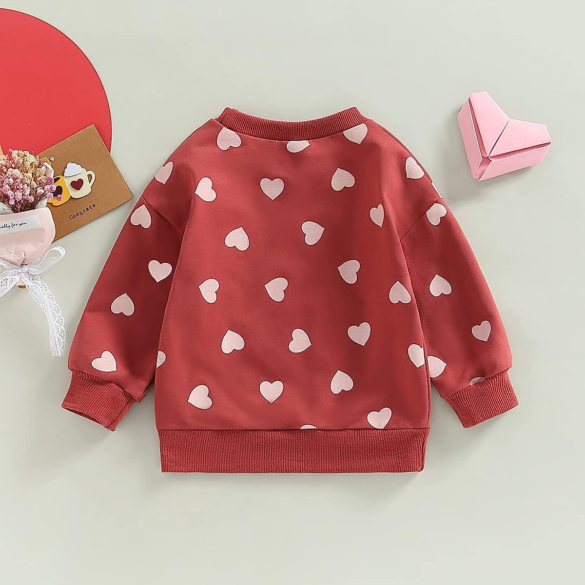 DOSYZTO Toddler Baby Girl Valentine's Day Outfit Spring Pink Sweatshirt Top Hey Sugar Print Sweater Shirts Fall Cute Clothes (Red Hearts Shirts,4-5T)