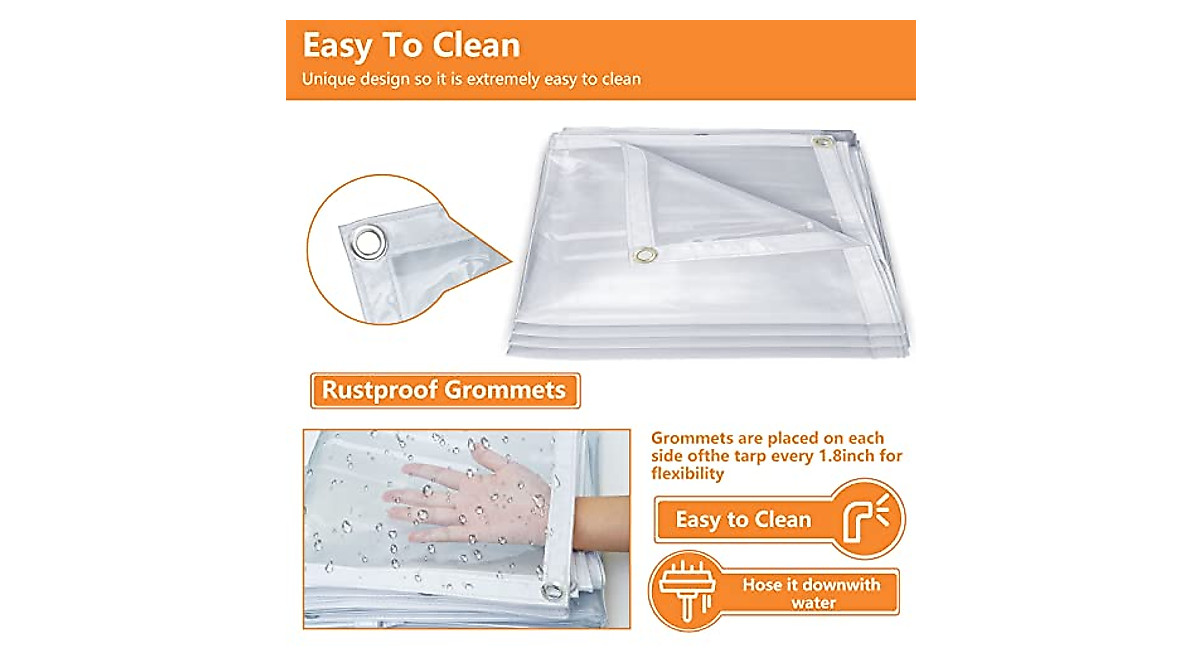 Heavy Duty Clear PVC Tarpaulin 8 x 10 FT - Waterproof Tarp