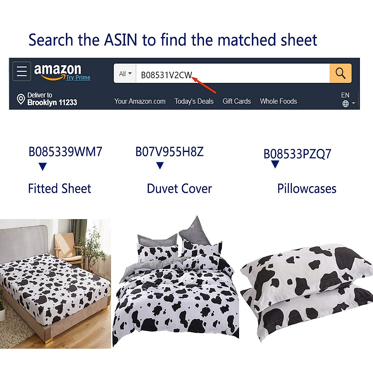 Mengersi Cow Kids Sheet Set Twin Size - Bed Sheets - Black White Cow Sheets - Deep Pockets - 1 Fitted Sheet, 1 Flat, 1 Pillow Case - 3 Piece