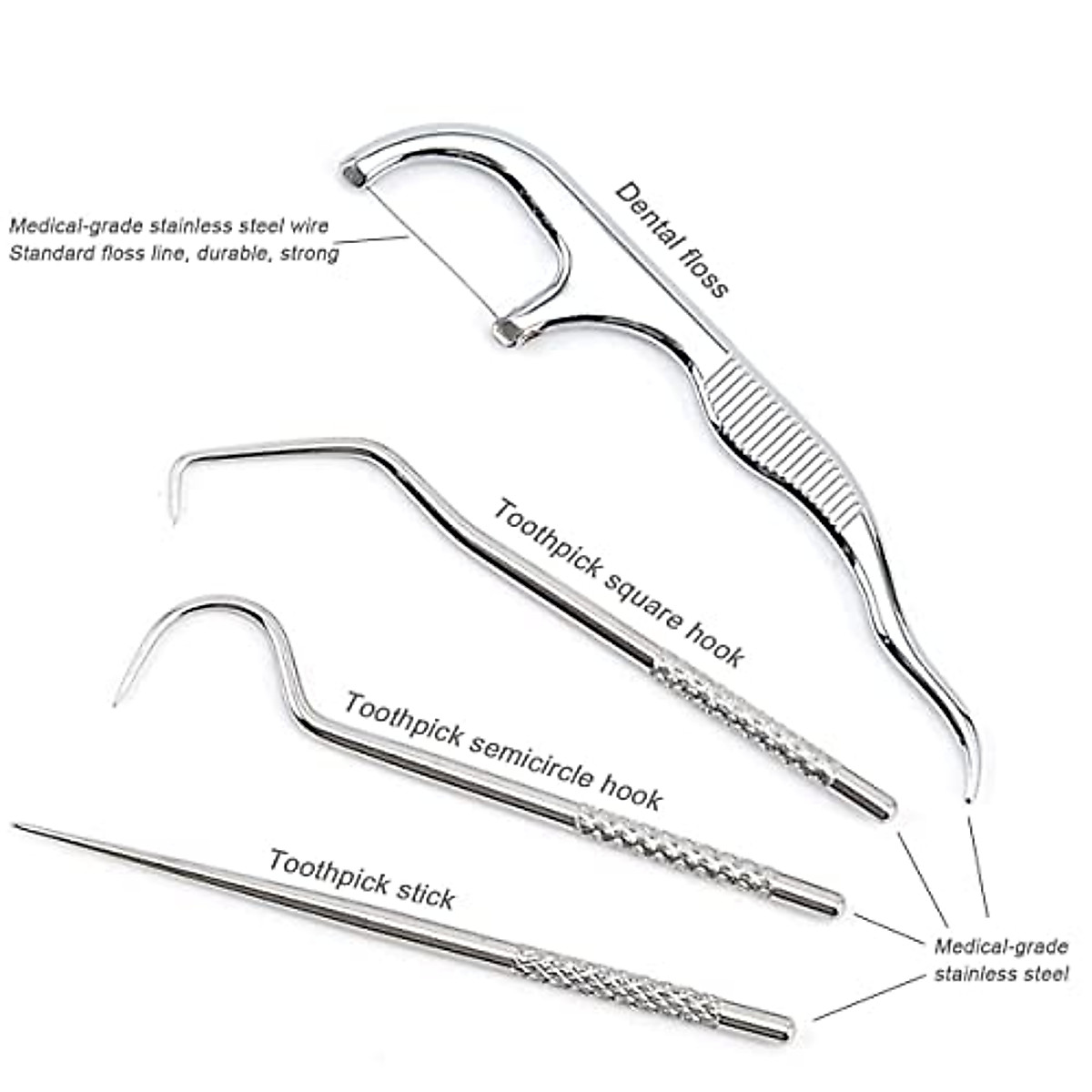 Toothpicks Pocket Set, Dental Floss Picks Kit Reusable, Stainless Steel Teeth Cleaning Tools, Tooth Picker Oral Hygiene Travel (2 Set)