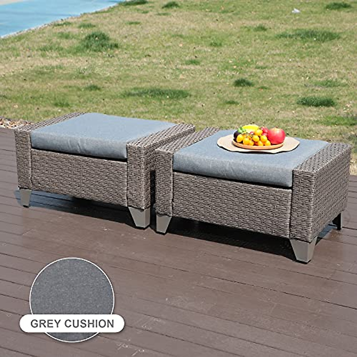 SUNSITT Patio Furniture Ottoman Outdoor Wicker Footstool with Waterproof Furniture Cover
