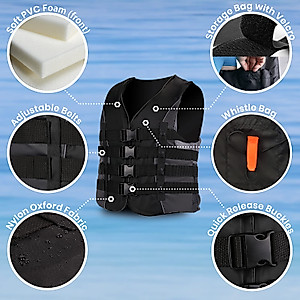 Leader Accessories Adult Universal Personal Flotation Device USCG Approved Life Jacket Vest (Black, L)