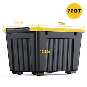 Nazhura 72Quart Plastic Storage Bin, Stackable and Nestable Storage Boxes with White Lids and Secure Latching Buckles, Large Storage Container (Black/Yellow, 72Quart-6Pack)