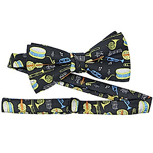 OCIA Boys Dinosaur Sharks Pattern Pre-Tied Bowtie Kids Adjustable Bow Tie Yellow Black Musical Instrument