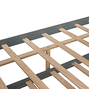 BIADNBZ Full Size House Bed with Twin Trundle, Wooden Platform BedFrame Daybed w/Roof&Window for Kids Boys Girls Bedroom, Gray