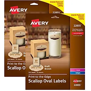 Avery® Print-to-The-Edge Labels, 22855, Oval with Scallop Edge, 1-1/8" x 2-1/4", Kraft Brown, Pack of 525 Labels