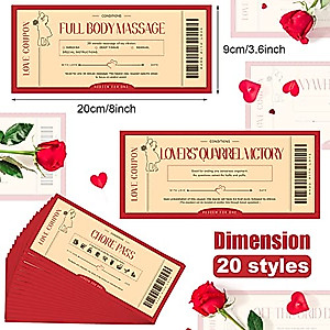 Zonon 20 Pieces Valentine‘s Day Love Coupon Cards for Sweet Couple, Husband, Wife, Boyfriend or Girlfriend Romantic Gift for Wedding, Anniversary or Birthday, 20 Designs(Red and Light Brown)