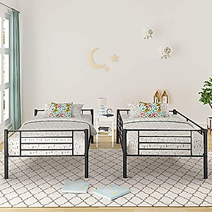 Harper & Bright Designs Twin Over Twin Metal Bunk Bed with Removable Ladder, Heavy Duty Bed Frame with Safety Guard Rails for Kids Teens Adults, Black