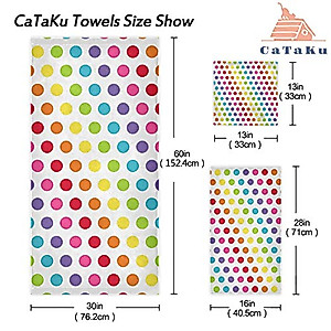 CaTaKu Towels Set 3-Piece, Rainbow Polka Dot Towel Bathroom Sets, 1 Bath Towel, 1 Washcloth, 1Hand Towel, Polka Dot Towel Set of 3 Soft Multifuntion for Home Kitchen Hotel Gym Swim Spa.