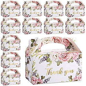 Xinnun 50 Pcs Thank You Treat Boxes Floral Design Gift Boxes Gable Boxes Party Favor Boxes for Tea Party, Wedding, Thanksgiving Day, Christmas
