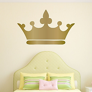 Princess Crown Wall Decal - 25in x 15in Metallic Gold Vinyl Decorative Sticker for Woman's or Girl's Room | Kids Royalty Theme Playroom or Baby Nursery Decor |