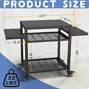RAXSINYER 42"x 20" Three-Shelf Grill Table Grill Cart Outdoor BBQ and Work Cart Table Movable Pizza Oven Table Commercial Multifunctional Kitchen Food Prep Worktable