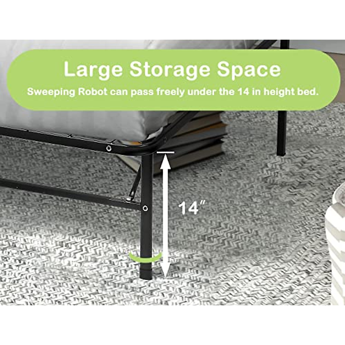 Ckofgdsue 14 Inch High Full Size Bed Frame Foldable Easy Assembly Platform Bed with Steel Slat Support & Storage Space for Bedroom Camping Tent Noise Free Metal Bed Frame Full No Box Spring Needed