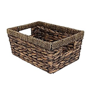 YRMT Wicker Woven Basket Water Hyacinth Storage Baskets for Organizing Medium Basket with Built-in Handles for Pantry Shelves Rectangular 13.8" x 9.8" x 6.3"