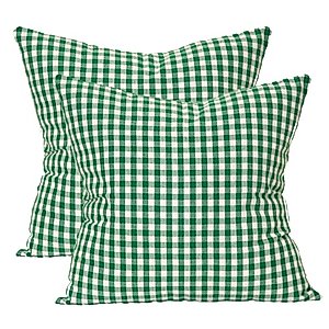WHITEWRAP Pillow Cover| Farmhouse Checkers Decorative Throw Pillow Cover| Pillowcase| 18x18 inch Pack of 2 Green and White