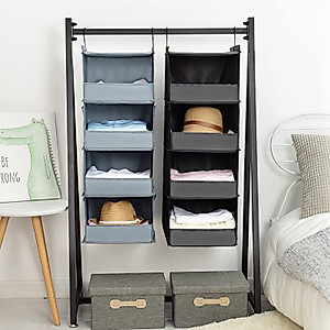 DonYeco 4-Shelf Hanging Closet Organizers and Storage, Collapsible Closet Storage Organizer with 4 Side-Pockets, for RV Wardrobe Camp, Hanging Organizer for Shoes Toys Baby Clothes