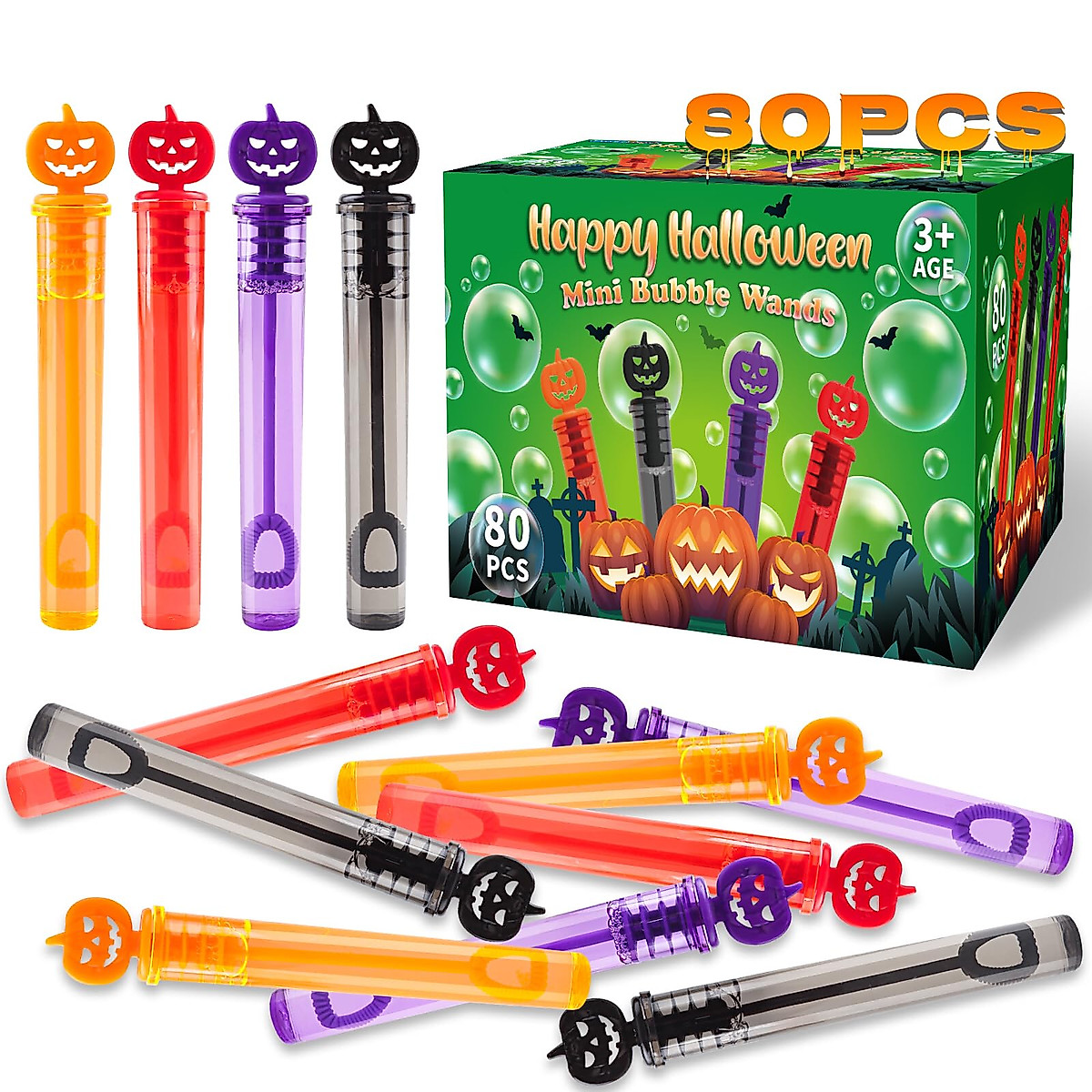 ShyLizard 80PCS Halloween Party Favor, Halloween Bubble Wands for Kids, Halloween Trick or Treat Toys, Halloween Goodies Bag Fillers, Halloween Pinata Fillers, Mini Bubble Wands for Halloween Party