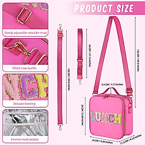 Lunch Bag for Women, Insulated Lunch Box for Girls, Personalized Preppy Lunch Box with Adjustable Shoulder Strap, Reusable Lunch Tote Bag with Letter for Kids Adult, School Office Picnic(rosy red)