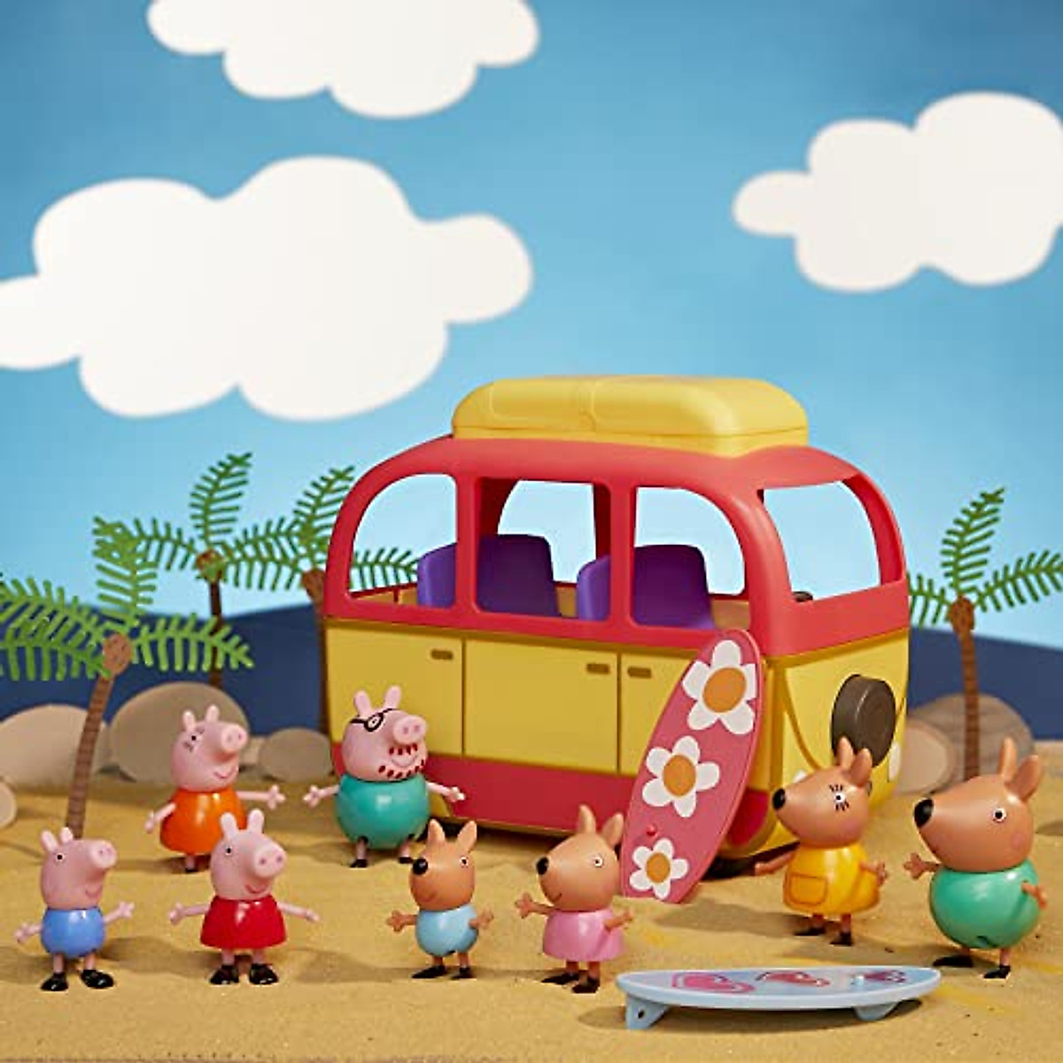 Peppa Pig Peppa Visits Australia Campervan Vehicle Preschool Toy with Rolling Wheels; Includes 8 Figures, 4 Accessories, for Ages 3 and Up (Amazon Exclusive)